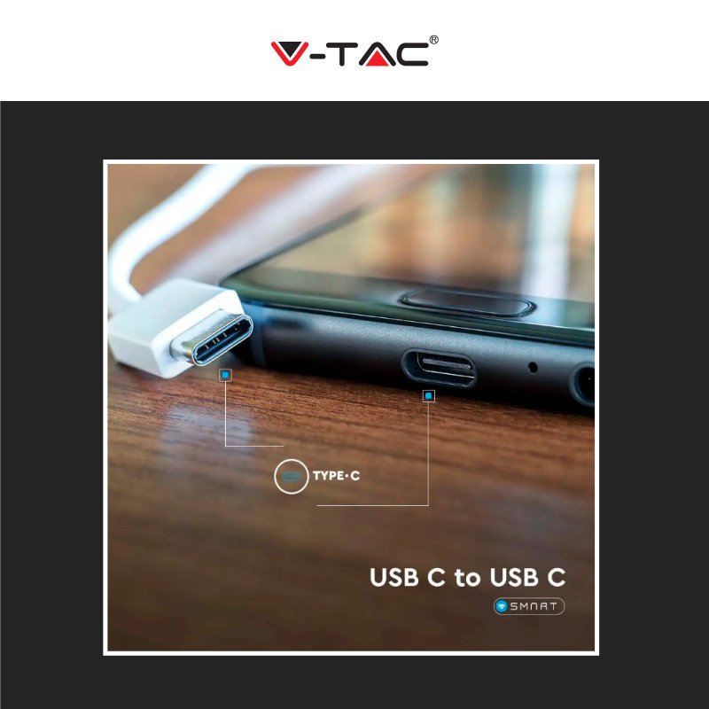 VT-5303 Cavo USB Type-C Bianco 1m V-Tac