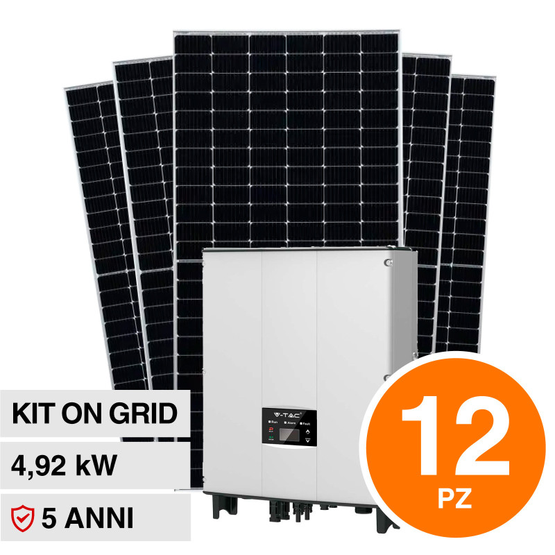 Set da 12 Pannelli Solari 410W + Inverter 5kW Monofase V-Tac