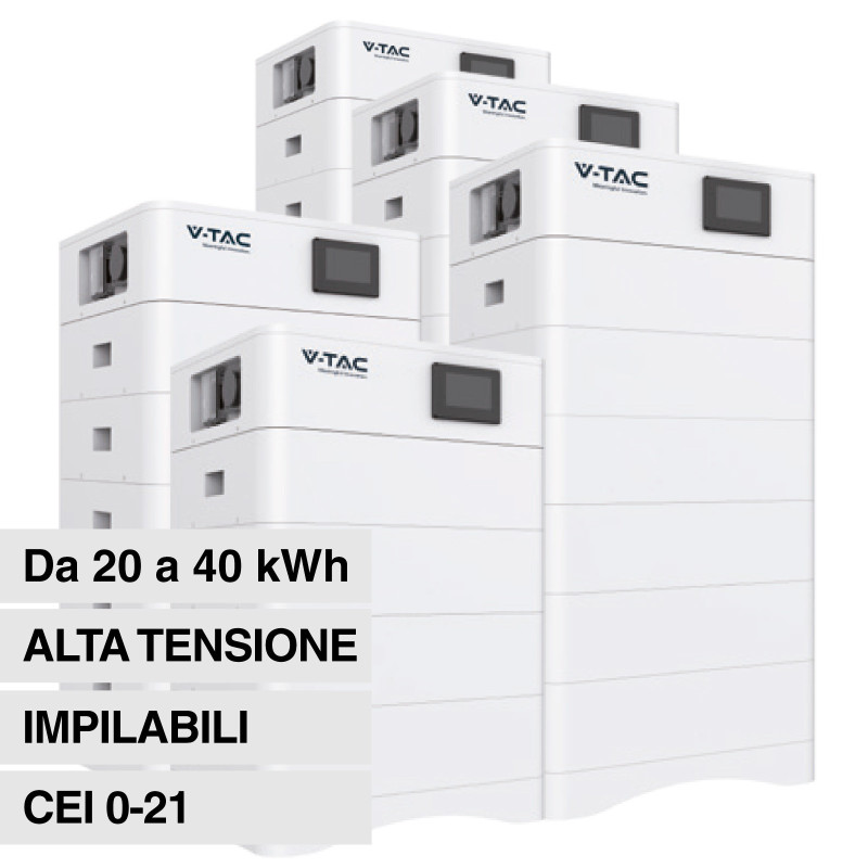 V-Tac Kit Batteria BMS Stack LiFePO4 Fotovoltaico CEI 0-21 con Base
