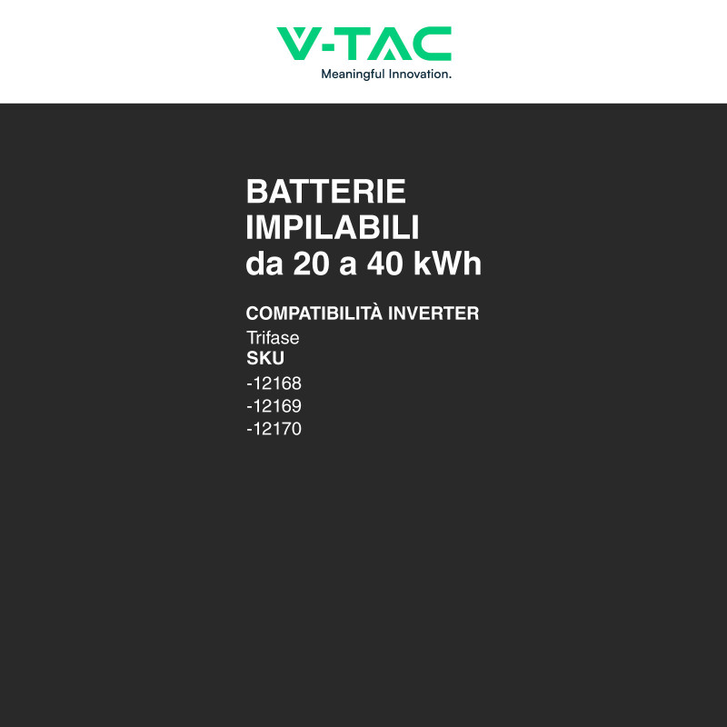 V-Tac Kit Batteria BMS Stack LiFePO4 Fotovoltaico CEI 0-21 con Base