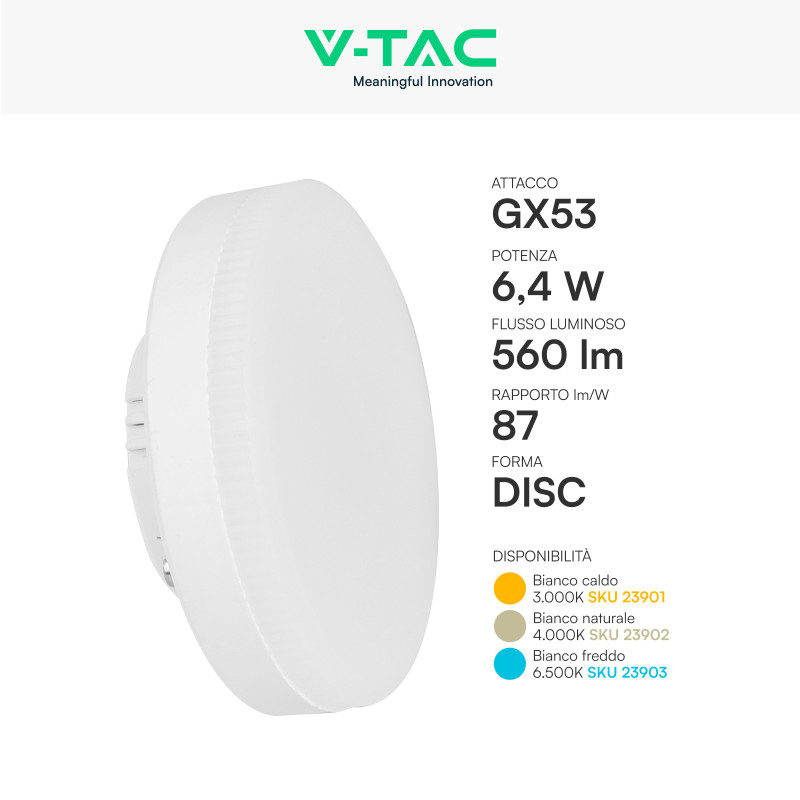 Lampadina LED GX53 6,4W Disc SMD V-Tac VT-207-N